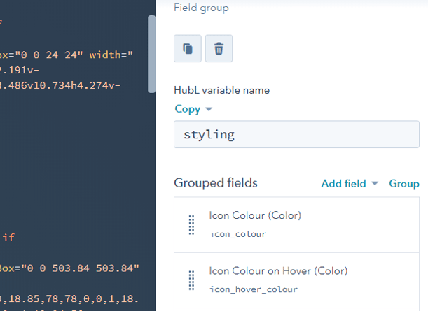 Update a nested/grouped field on a HubSpot custom module (HubL module or dnd_module)